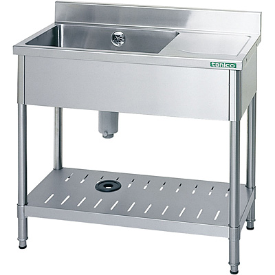 タニコー 18-0 ステンレス 1槽シンク 台付 バックガード付き TX-1SB-1245 W1200右付 - 調理器具のSHOKUBI
