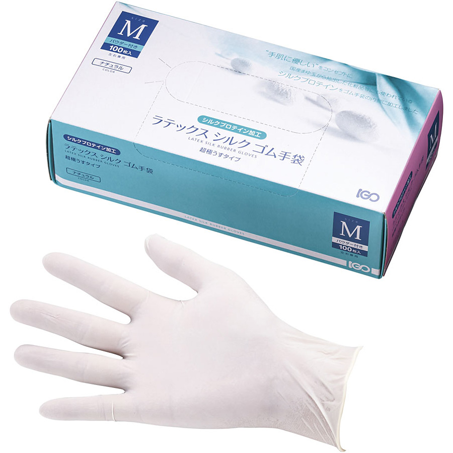 ラテックス シルク ゴム手袋 粉付 100枚入り Mサイズ - 調理器具のSHOKUBI