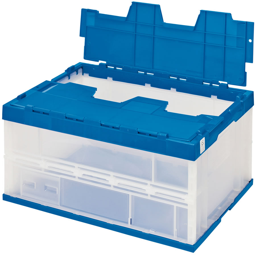 折りたたみコンテナ スタンダードタイプ フタ一体型 OC-75L クリア×ブルー - 調理器具のSHOKUBI