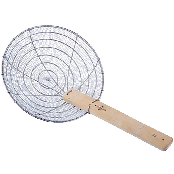 カンダ HG 18-0 ステンレス 油こしソバ揚 竹製短柄 33cm - 調理器具のSHOKUBI