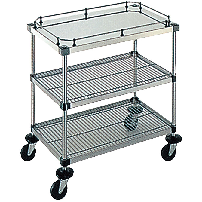 弁慶 シェルフワゴン3段 上段/ボード棚ガード付・中段/メッシュ棚・下段/メッシュ棚 H977mm 4-3-GB-2M-9-L 460×900mm - 調理器具のSHOKUBI