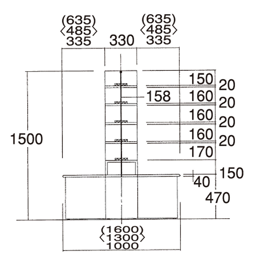 三洋スーパースタンド 文庫 [1] 中央両面平台型 [5段] 単体 ストッカー有り BKA-BCR306S W825×D1600mm - 調理器具のSHOKUBI